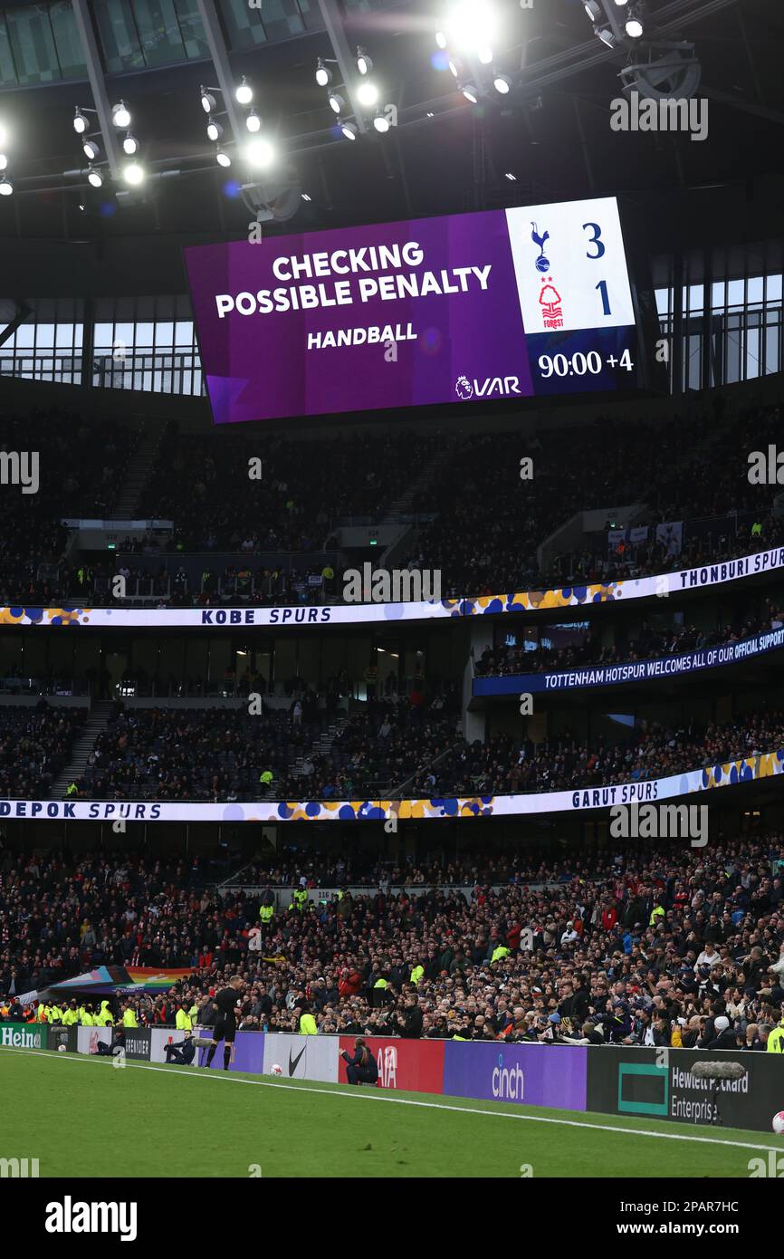 London, UK. 11th Mar, 2023. Craig Pawson checks the VAR monitor as the ...