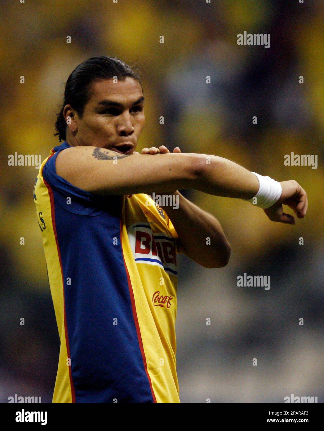 Salvador Cabanas from Paraguay of Mexico's America, celebrates after ...