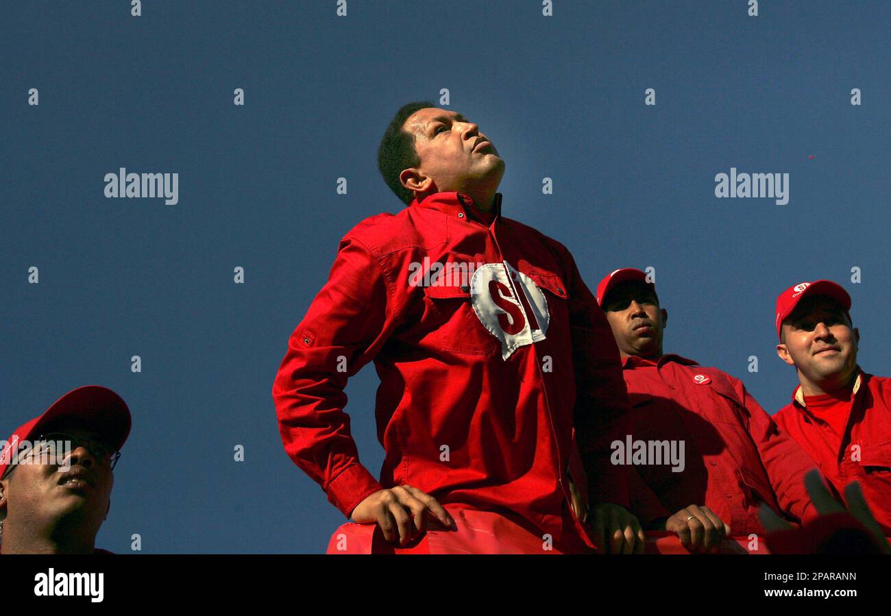 Venezuela's President Hugo Chavez arrives to a rally in support of ...