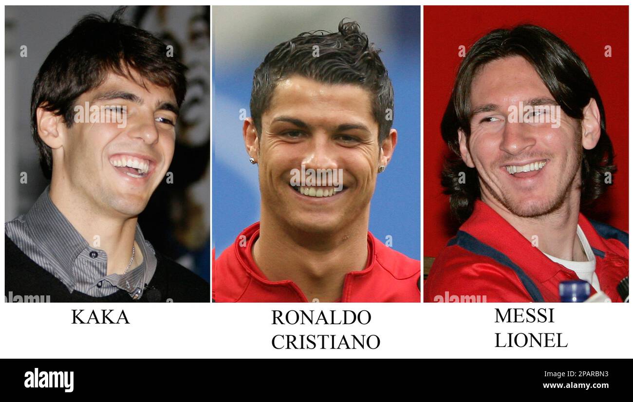 ** FILE ** These are 2007 file photos showing Kaka, Cristiano Ronaldo ...