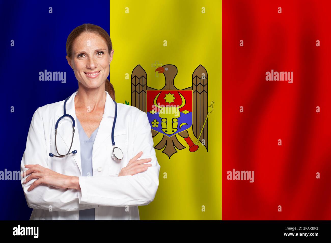 Moldovan general practitioner doctor gp on the flag of Moldova Stock ...