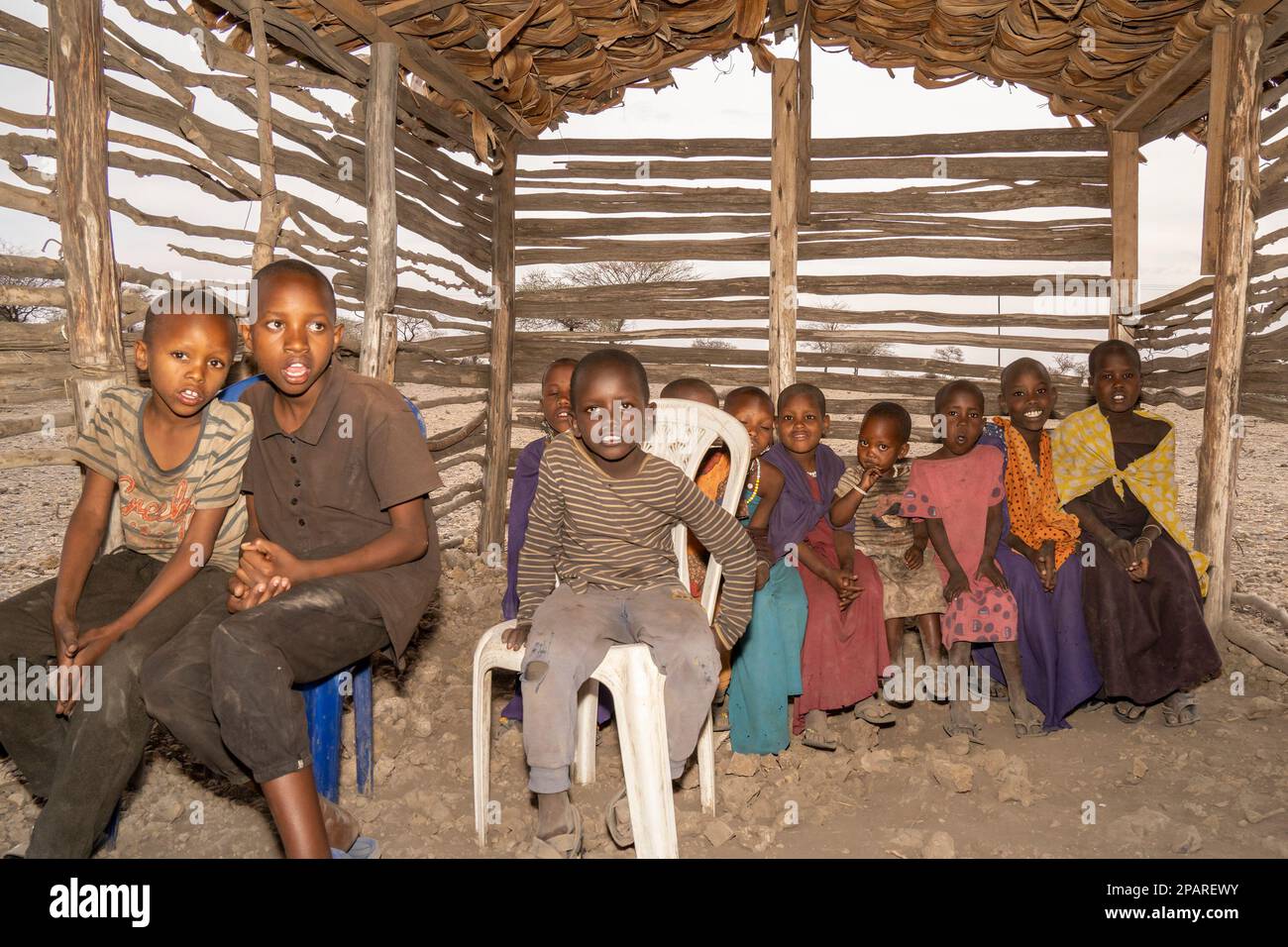 Karatu, Tanzania - October 16th, 2022: A group of masai children in ...