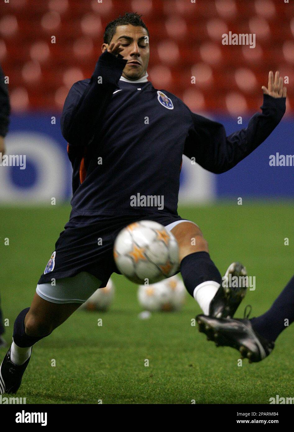 Porto's Ricardo Quaresma trains with his teammates at Anfield Stadium ...