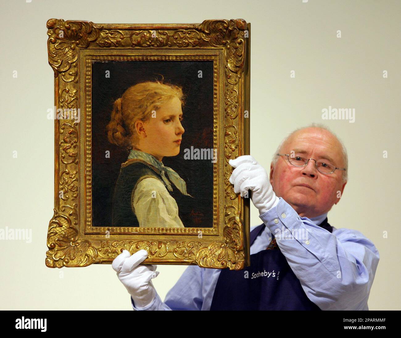 The painting titled "Bildnis eines Maechens" (Portrait of a maid ...