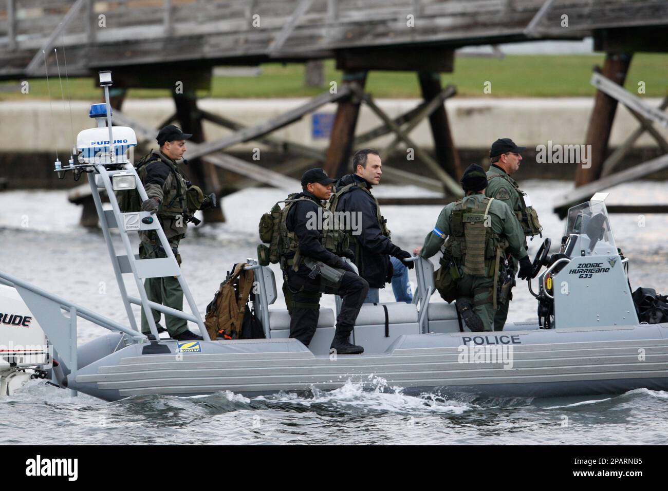 Security personnel patrol the waters of the Chesapeake Bay in Annapolis ...