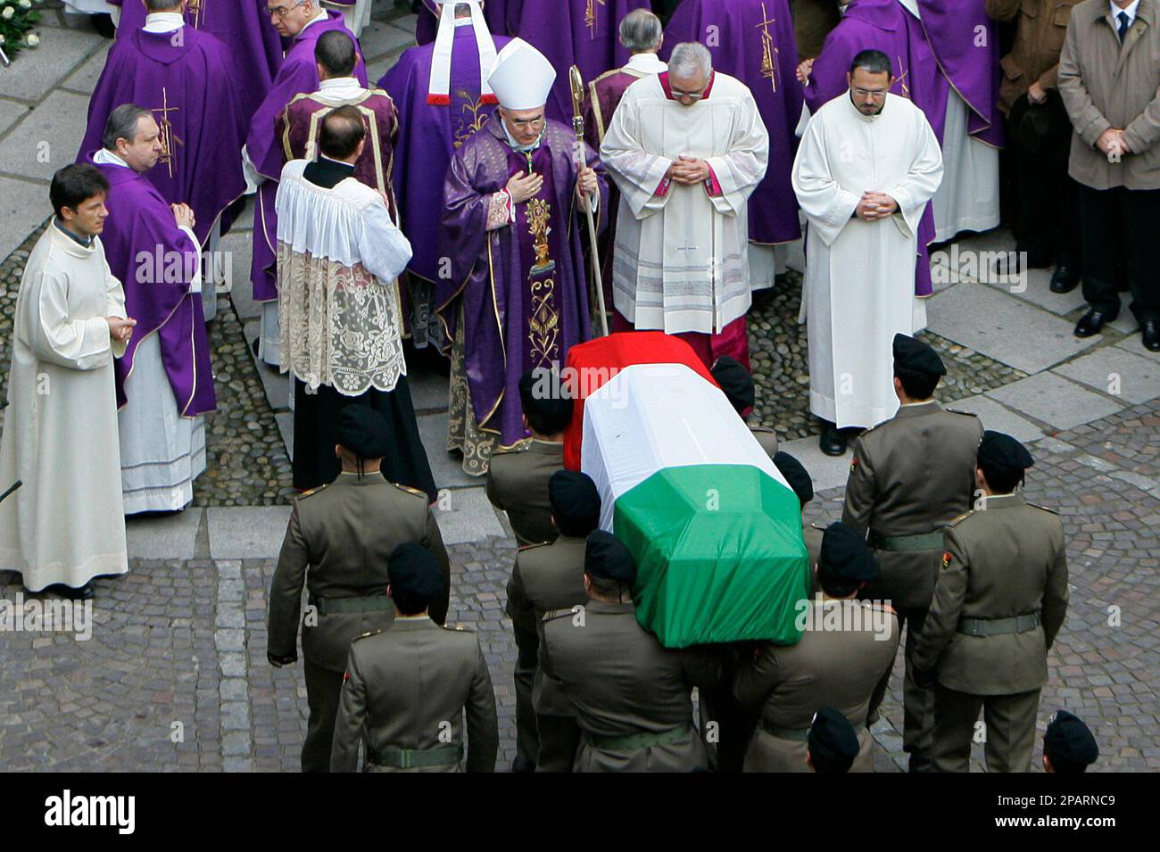 An Italian flag wraps the coffin of Daniele Paladini, the Italian ...
