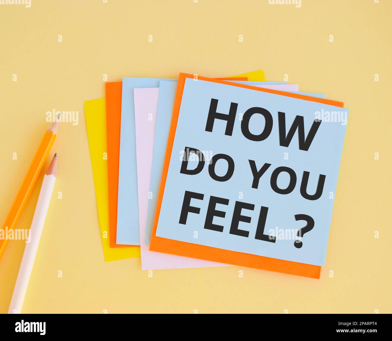 How Do You Feel question text on colorful paper, concept background ...