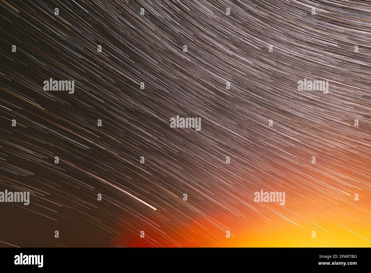 Meteors Trace On Night Dark Blue Sky Background. Spin Of Unusual ...