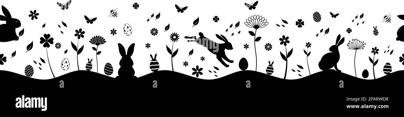 Easter Silhouette seamless vector in black. Isolated background ...