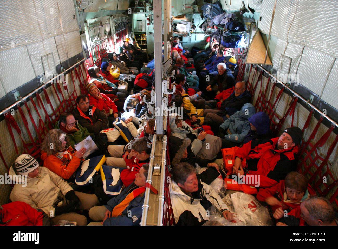 Passengers of the Canadian ship MS Explorer rest inside a Chilean Air ...