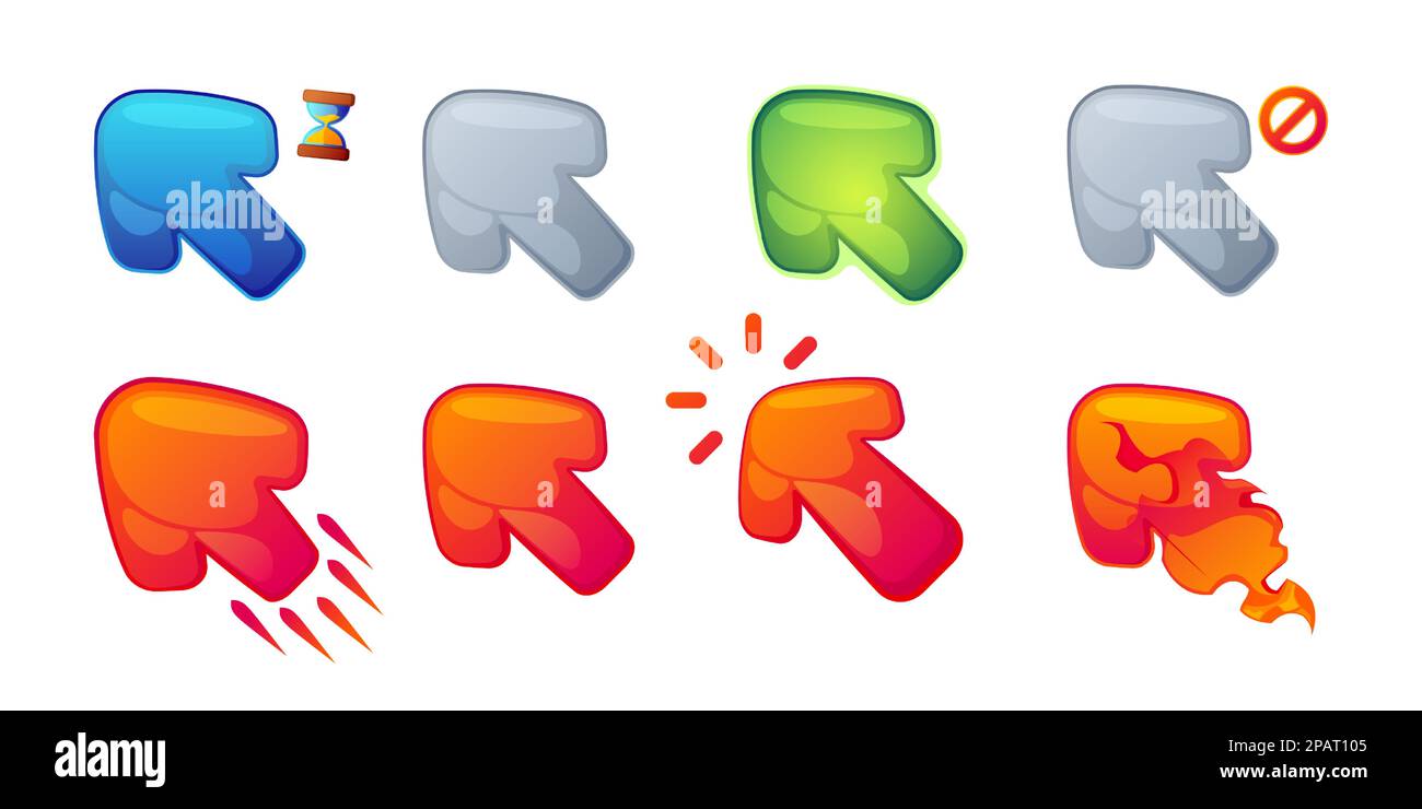 Game cursor click. Cartoon arrow and pointer animation for user ...