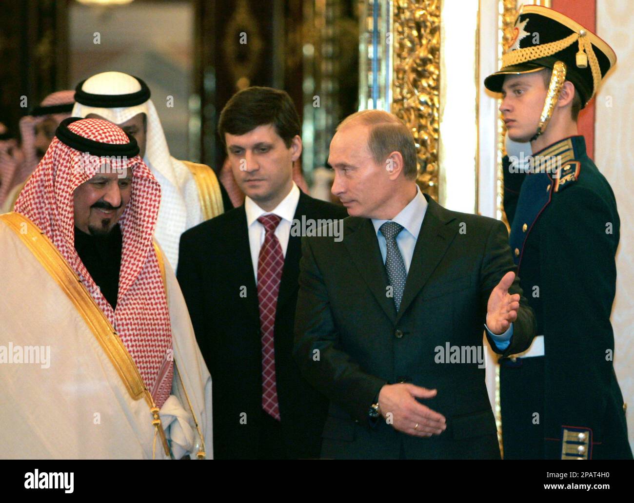 Russia's President Vladimir Putin, right, greets Saudi Arabian Defense ...