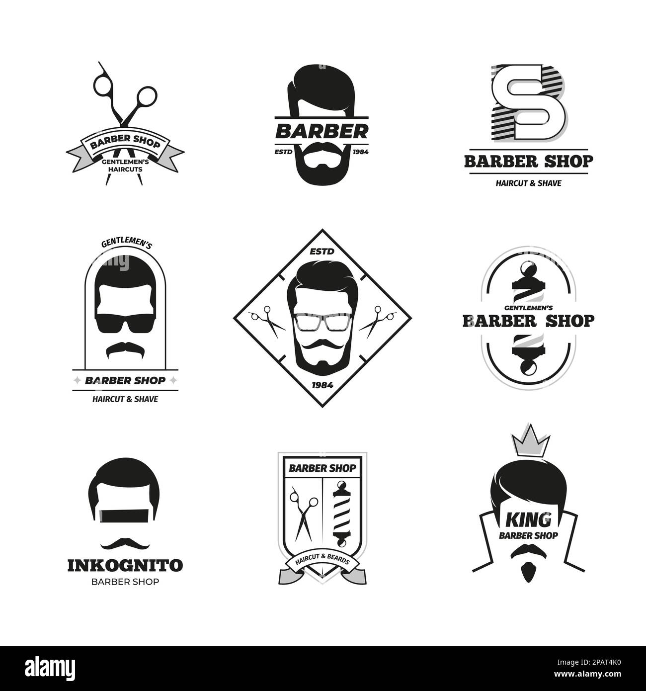Barbershop logo. Simple mustache and beard icons for male grooming ...