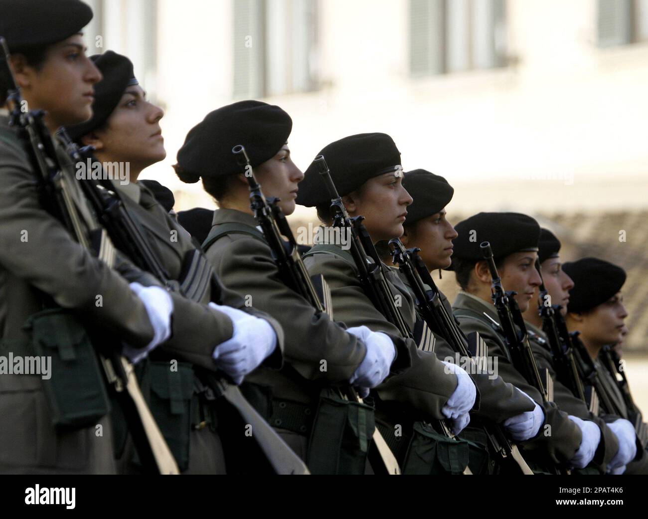 Women Honor Guards stay on attention at the entrance of the Quirinale ...