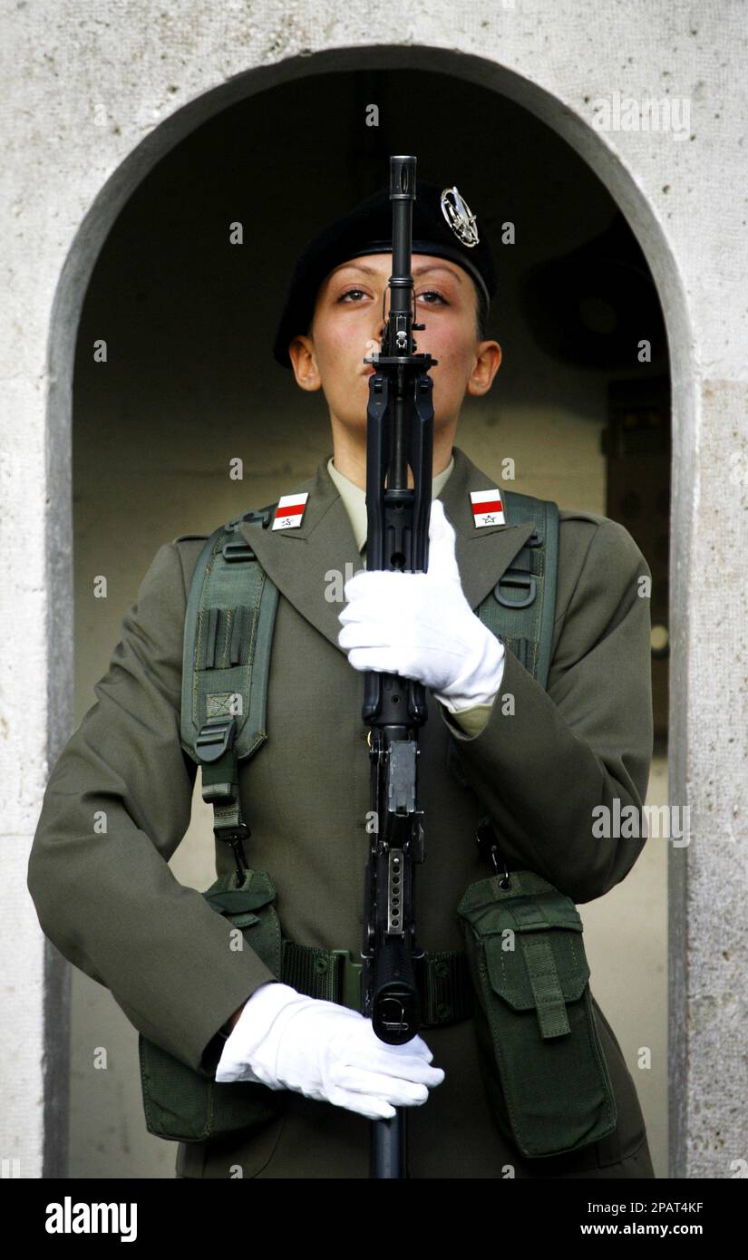 Roberta Manco of Naples, one of the female Honor Guards, stays on ...