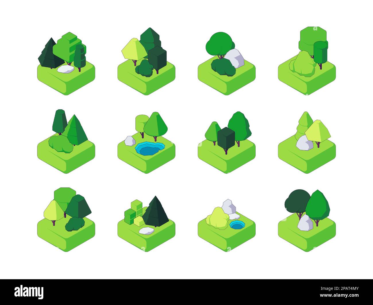 Isometric forest. Trees and bushes environment for landscape design ...