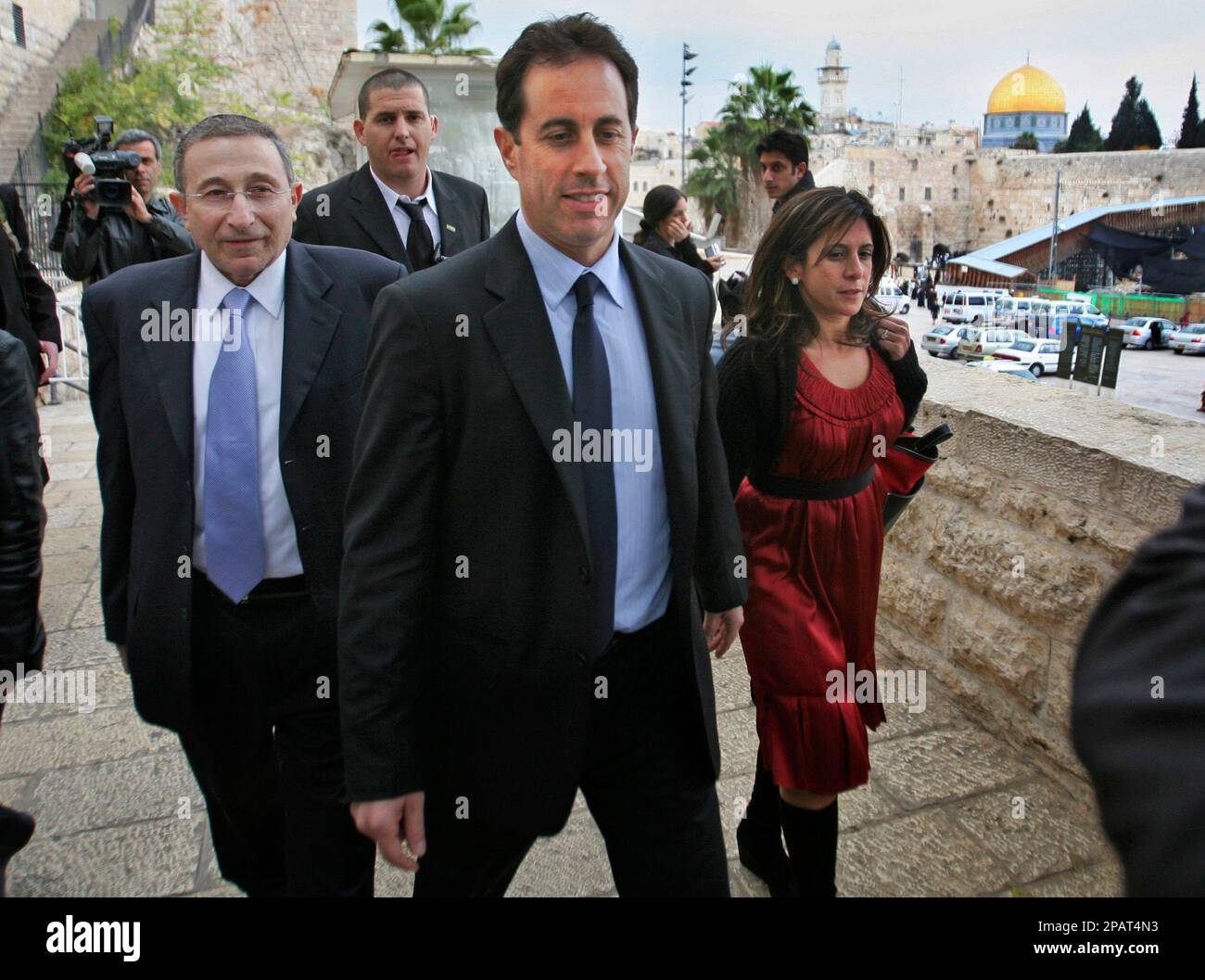 U.S comedian Jerry Seinfeld, center, tours Jerusalem's Old City, Friday ...