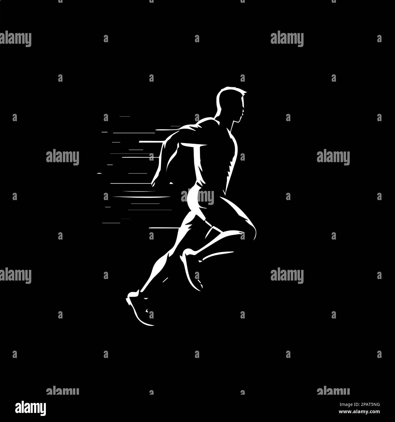 White icon of runner silhouette on black background, sport logo ...