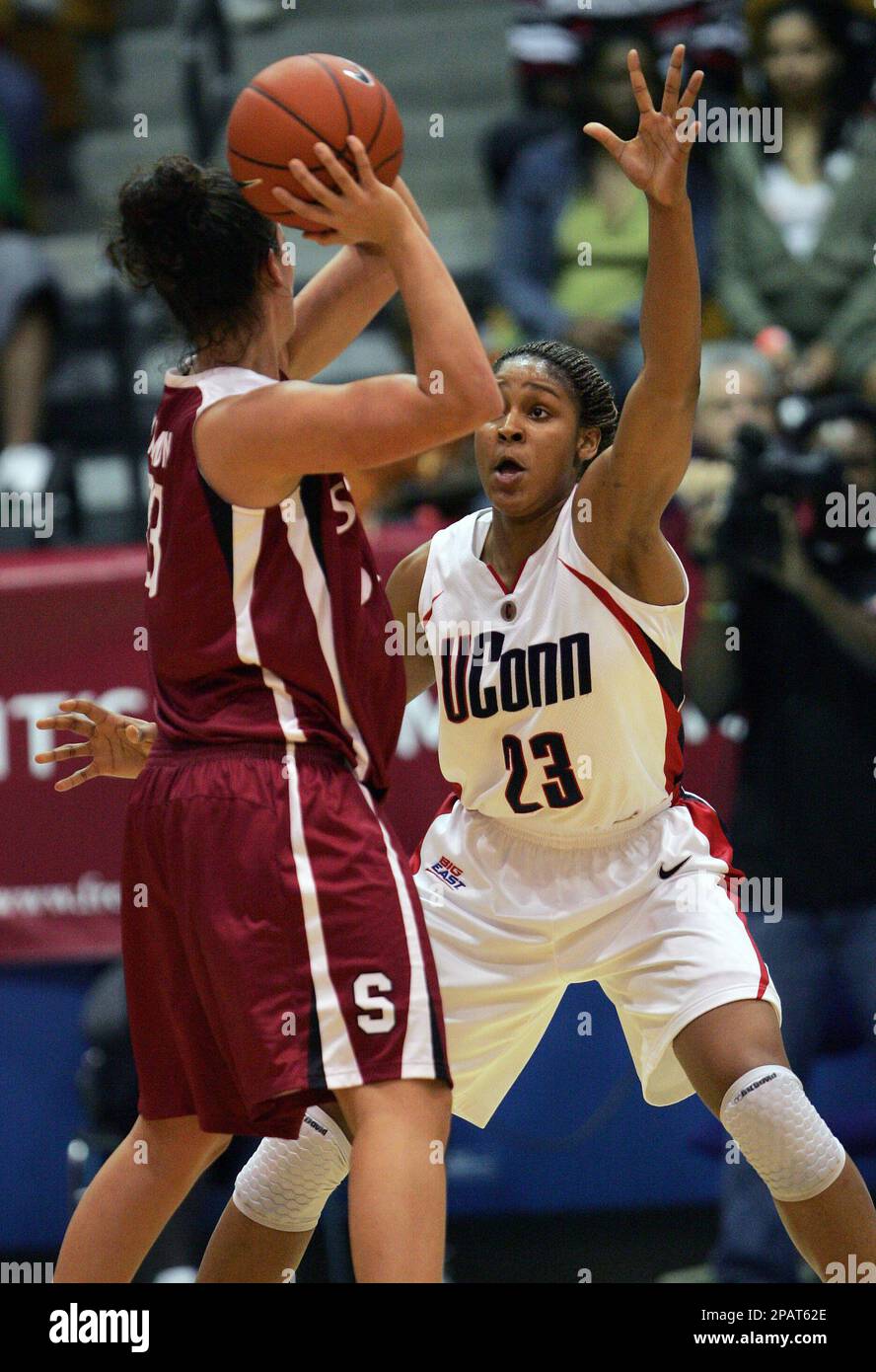 UConn's Maya Moore covers Stanford's Jillian Harmon, during the ...