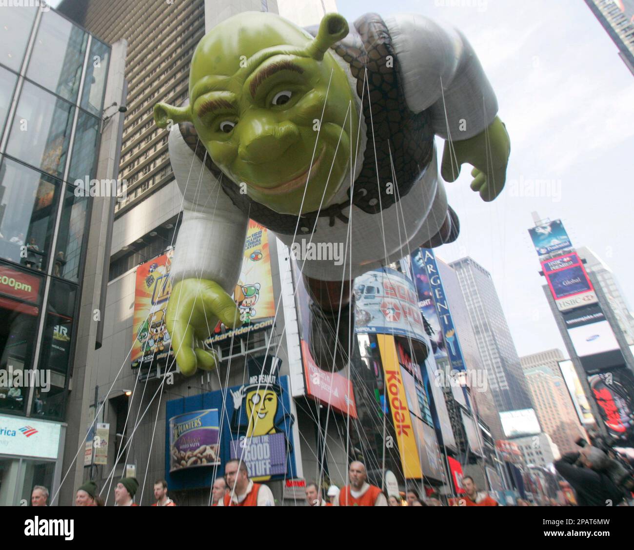 The Shrek balloon moves through Times Square during the Macy's ...