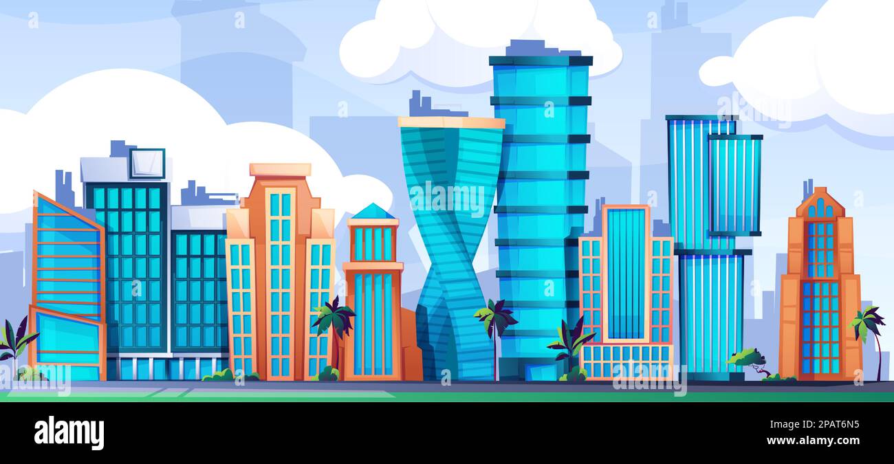 Skyscraper city landscape. Urban panorama with high architecture ...