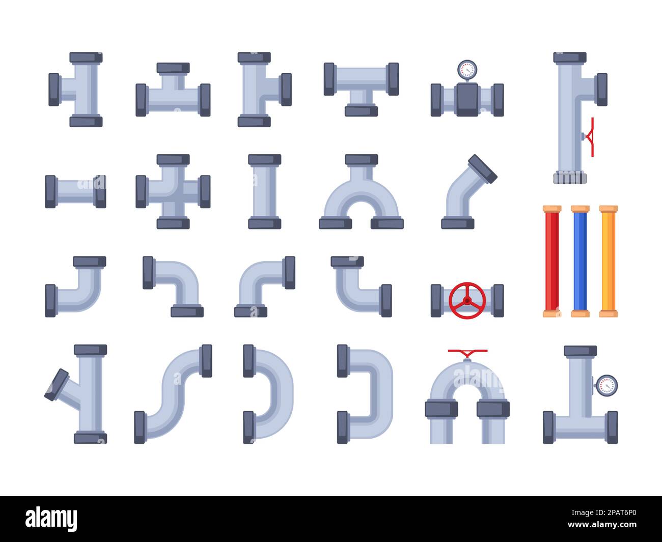 Pipe elements. Water pipeline engineering system details, piping ...