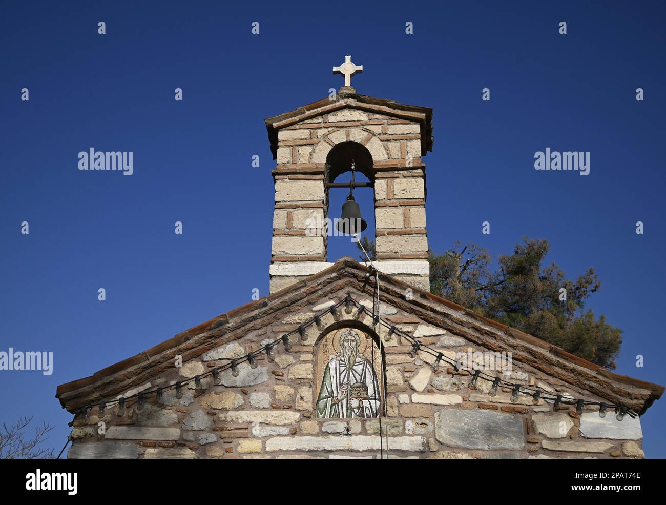 Scenic bell tower view of the Holy church of Aghios Zacharias an Early ...