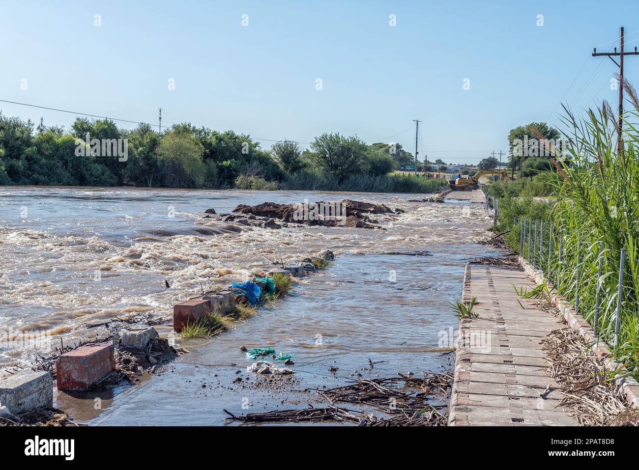Kanoneiland, South Africa - Feb 25, 2023: The flooded Orange River ...