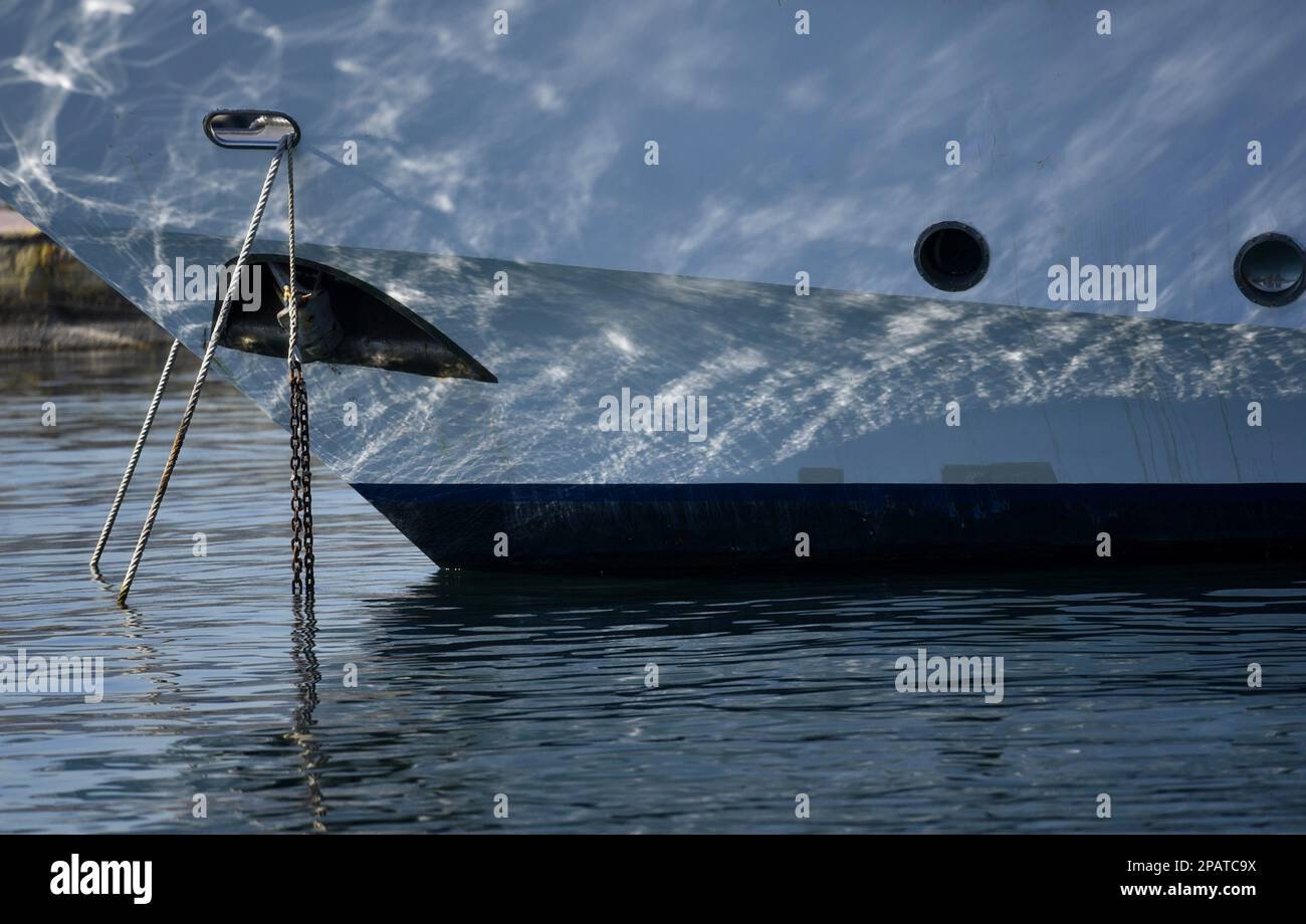 Sea water reflections on a commercial boat bow Stock Photo - Alamy