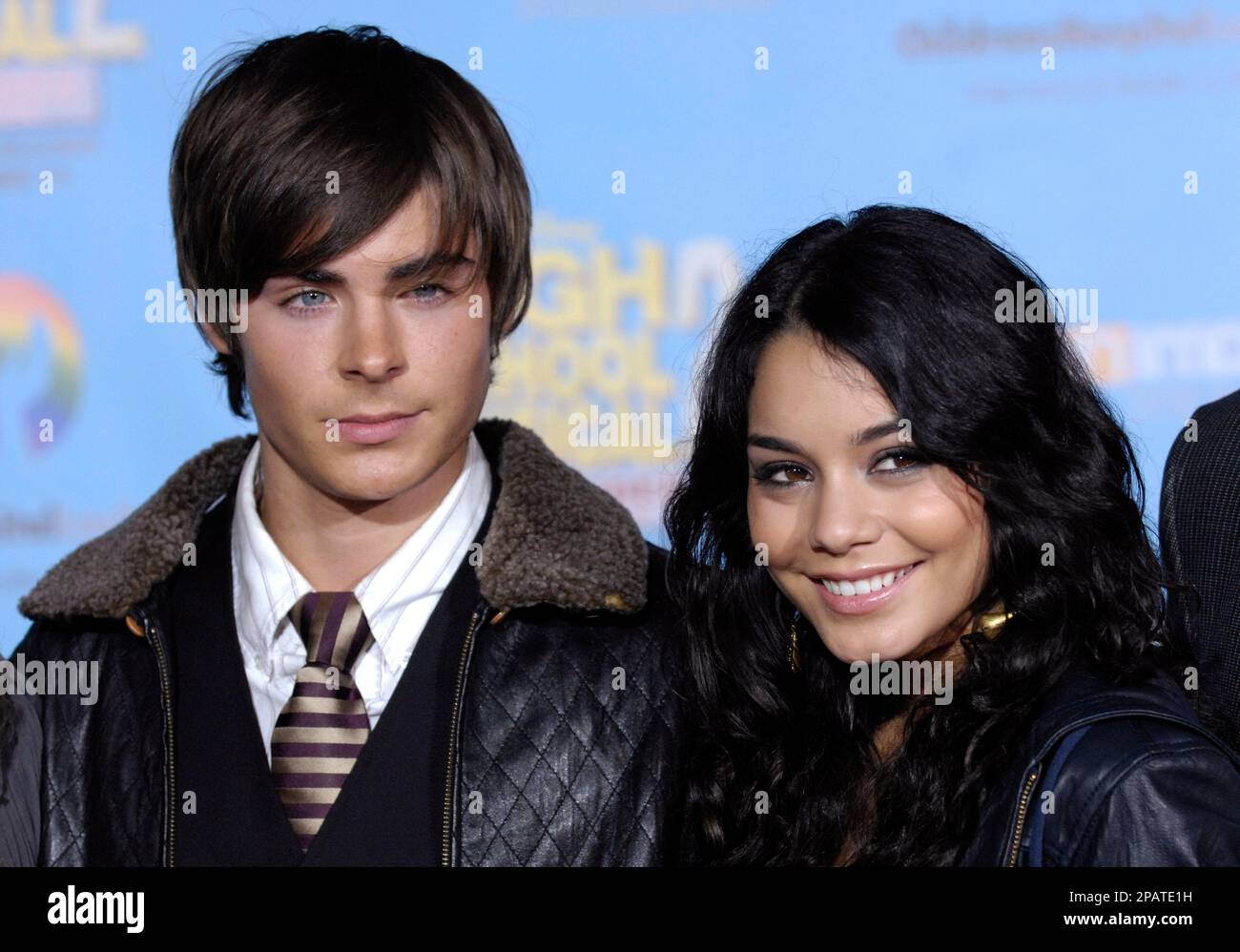Zac Efron, left, and Vanessa Hudgens pose together at the "High School ...