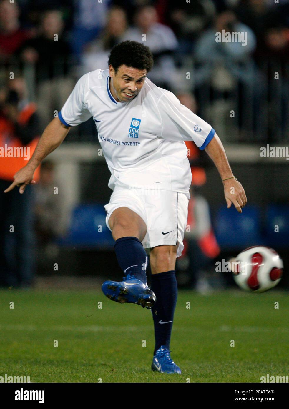 Brazilian soccer player Ronaldo kicks the ball during his United ...