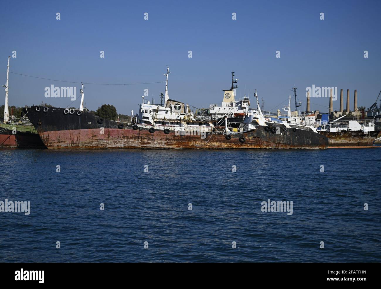 Landscape with various shipwrecks at the shallow Bay of Eleusis in ...