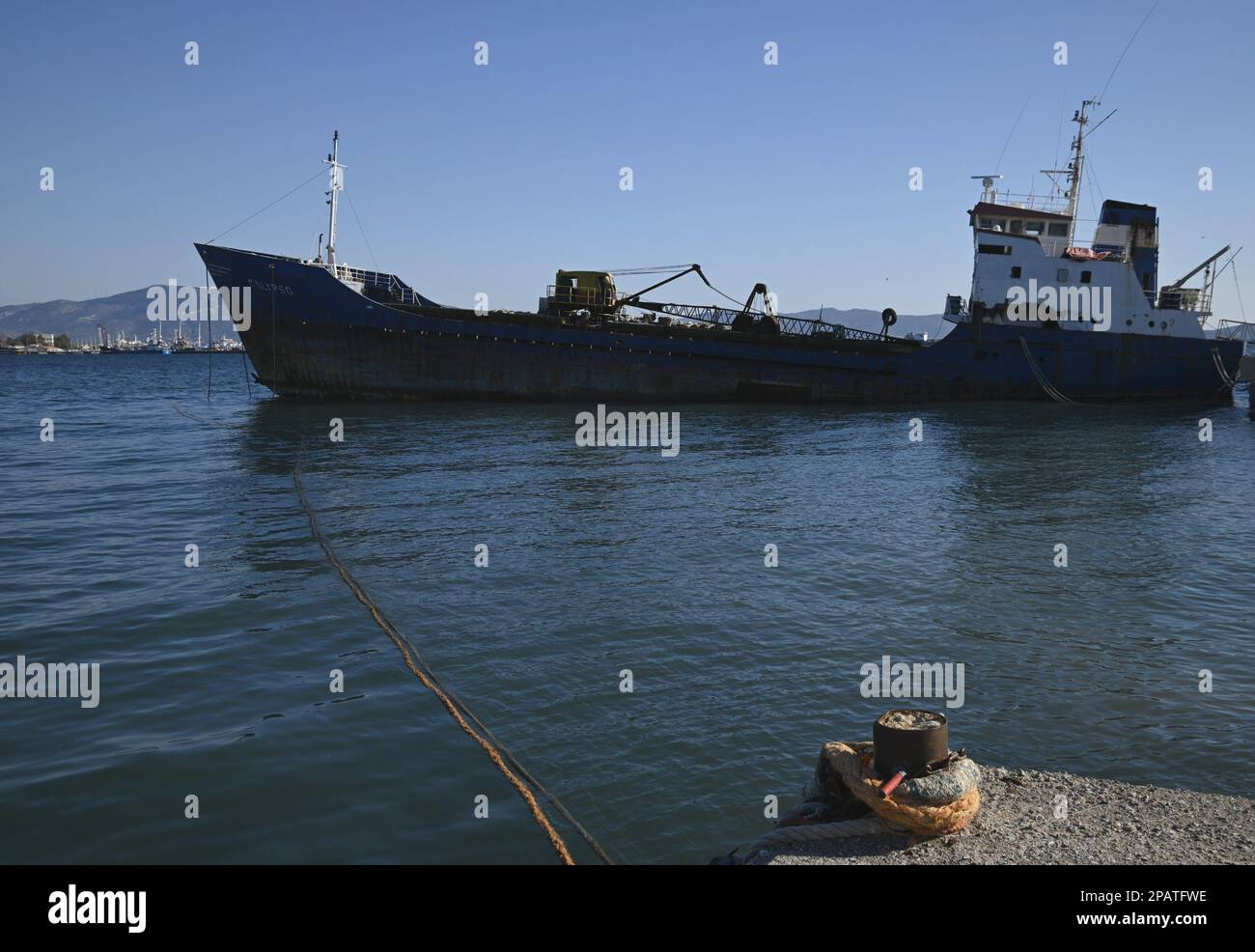 Landscape with various shipwrecks at the shallow Bay of Eleusis in ...