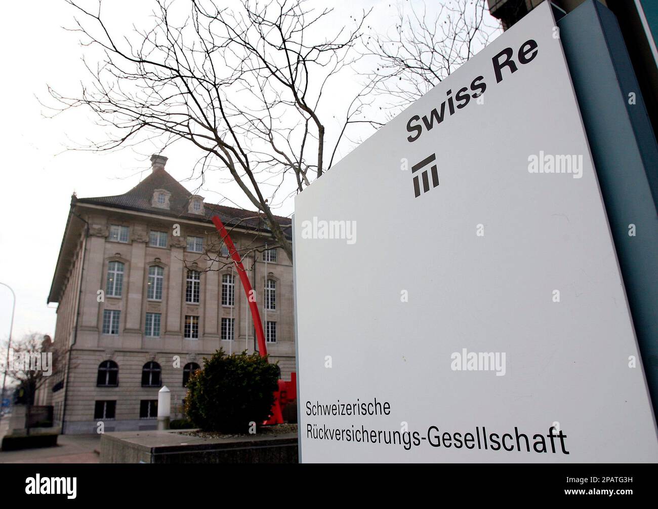 A general view shows Swiss Reinsurance company Swiss Re's logo and ...