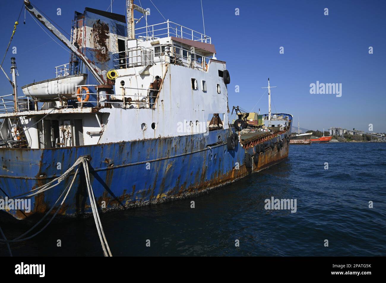 Landscape with various shipwrecks at the shallow Bay of Eleusis in ...