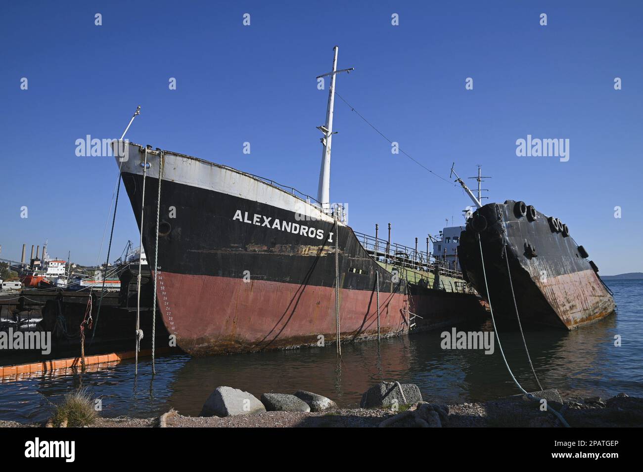 Landscape with various shipwrecks at the shallow Bay of Eleusis in ...