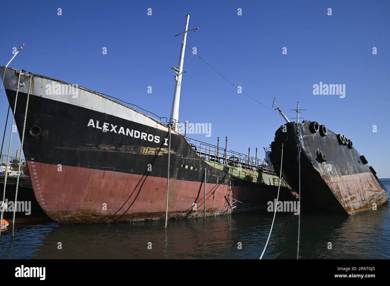 Landscape with various shipwrecks at the shallow Bay of Eleusis in ...