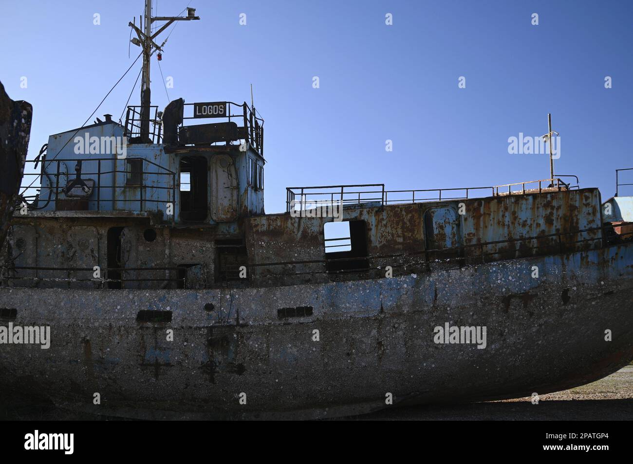 Landscape with various shipwrecks at the shallow Bay of Eleusis in ...