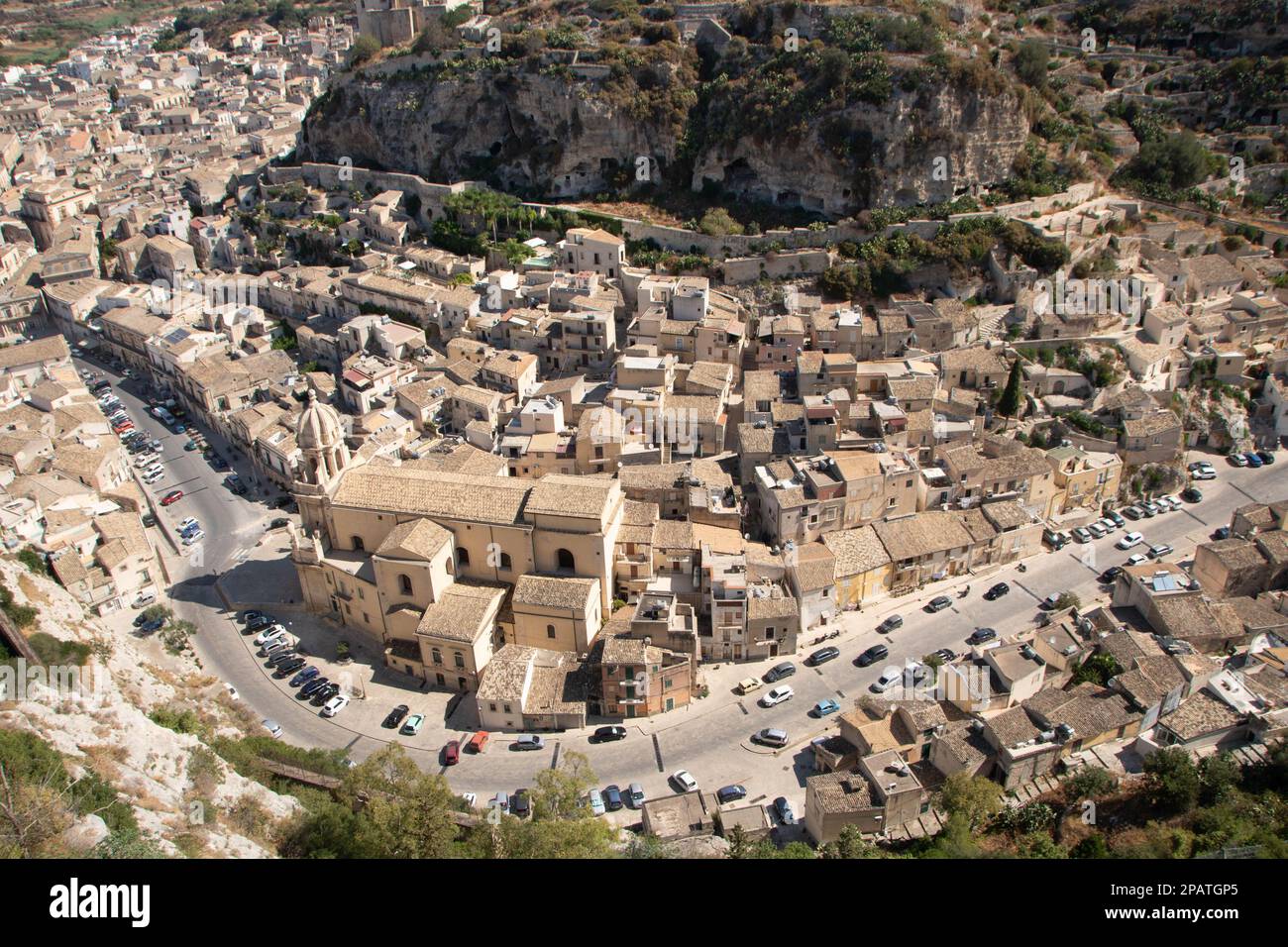 Aerial view of Scicli, seen from Complesso della Santa Croce, Ragusa ...