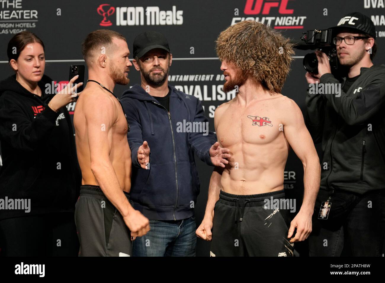 LAS VEGAS, NV - MARCH 10: (L) Petr Yan and Merab Dvalishvili face-off ...