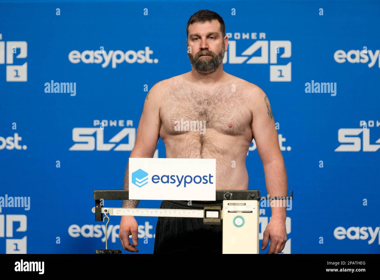LAS VEGAS, NV - MARCH 10: Vernon Cathey steps on the scale for the ...
