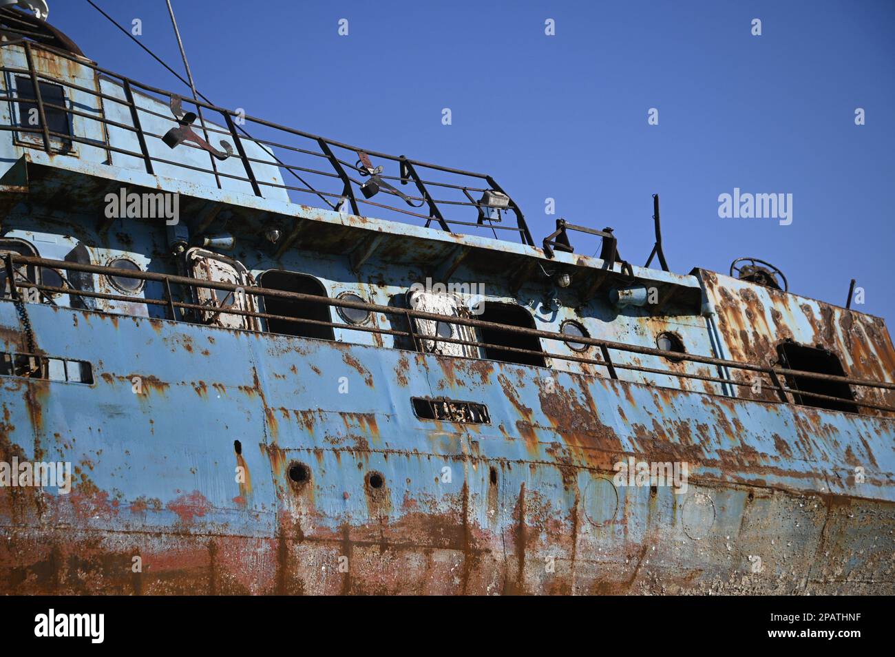 Landscape with various shipwrecks at the shallow Bay of Eleusis in ...