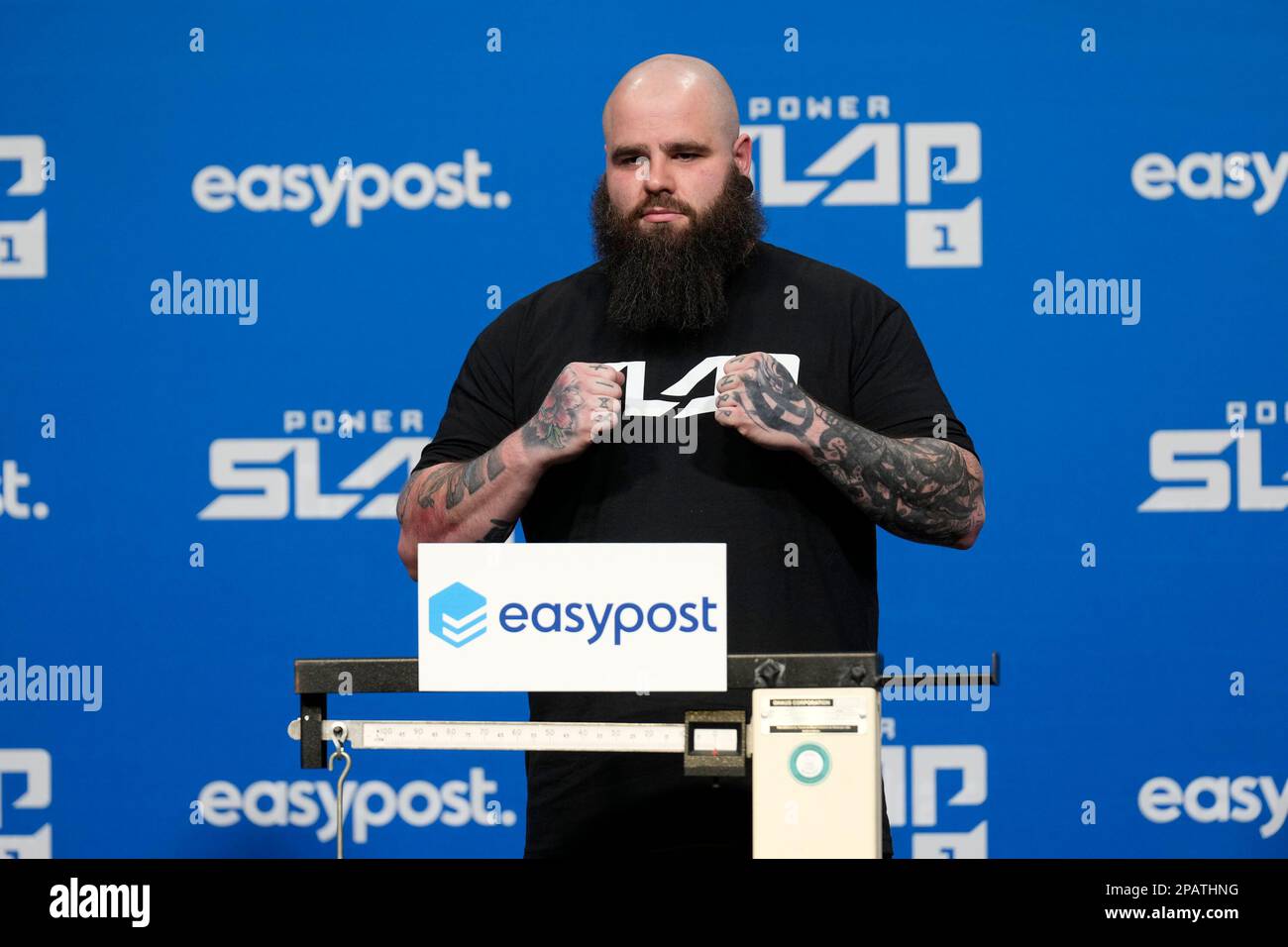 LAS VEGAS, NV - MARCH 10: Frank Holland steps on the scale for the ...