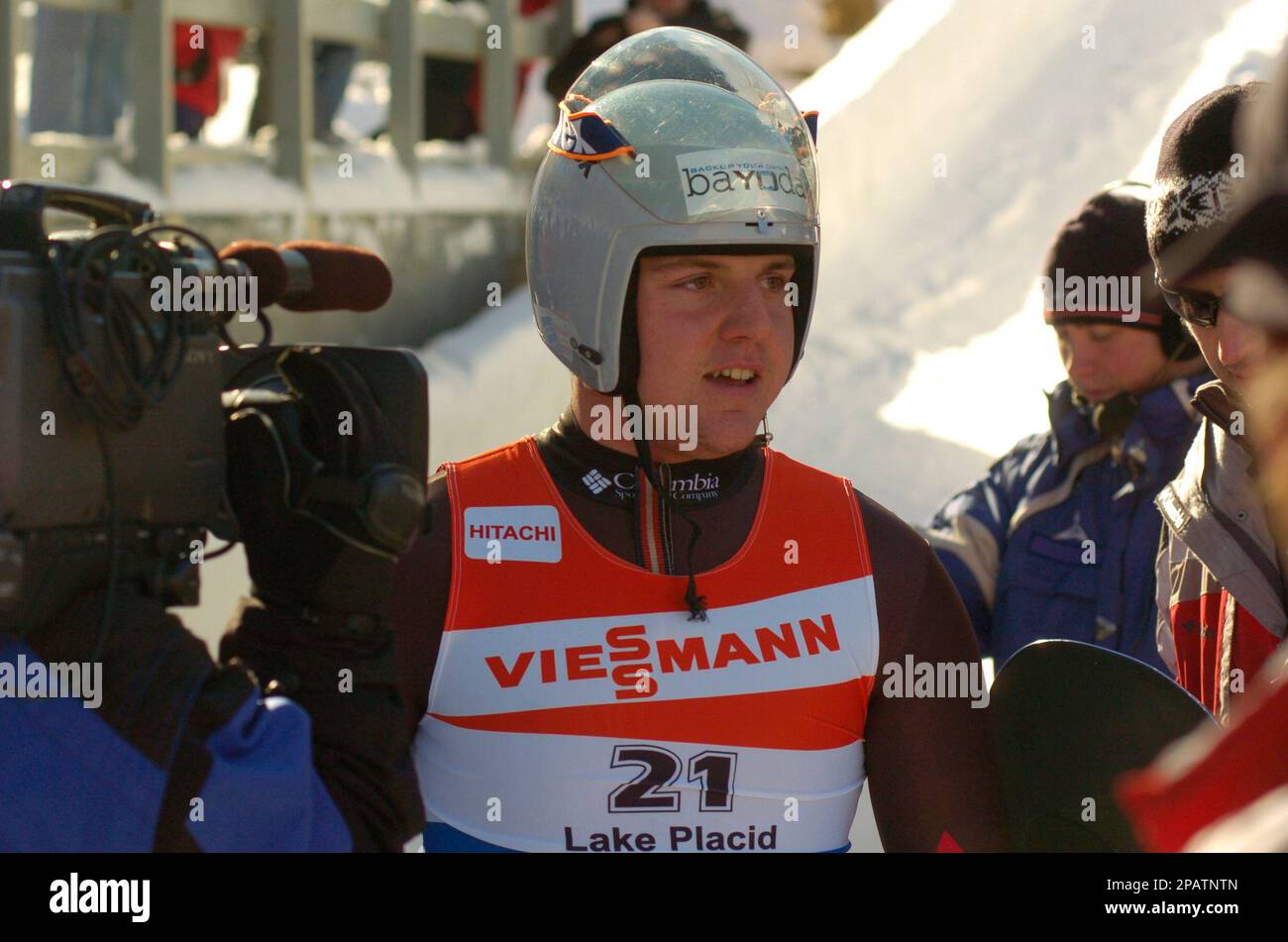 Daniel Pfister, of Austria, stands near the bottom of the run after ...
