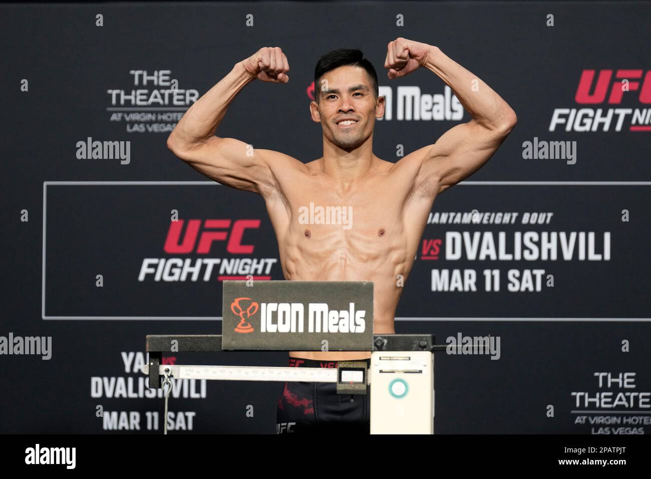 LAS VEGAS, NV - MARCH 10: Tyson Nam steps on the scale for the official ...