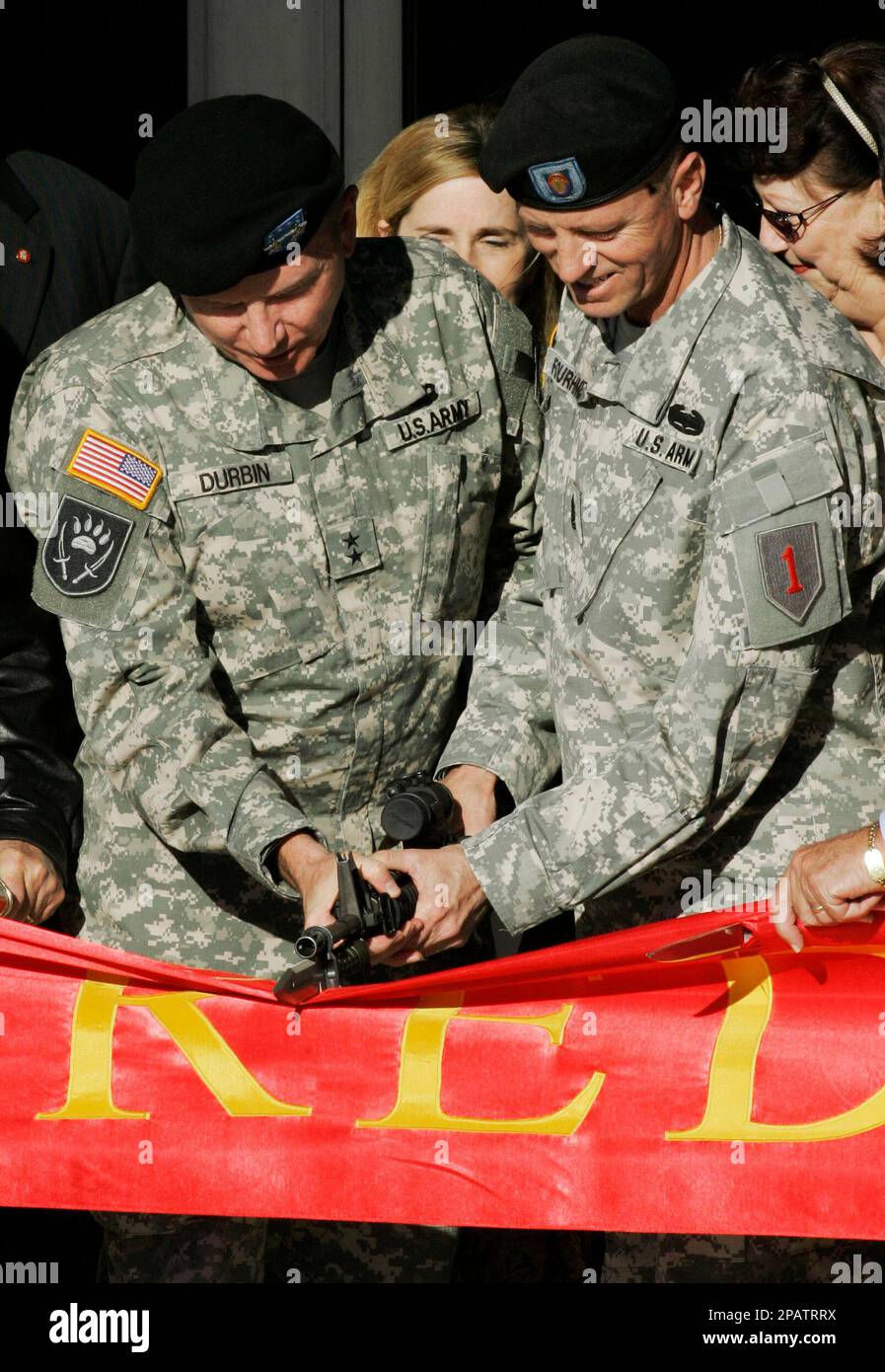 Major General Robert Durbin, left, and Command Sgt. Major John Fourhman ...