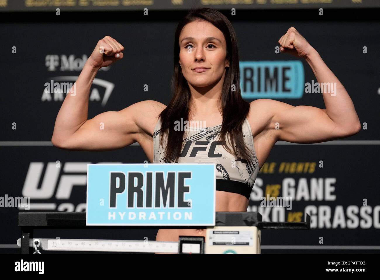 LAS VEGAS, NV - March 3: Alex Grasso on the scale for the official ...
