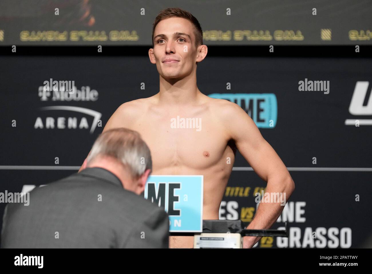 LAS VEGAS, NV - March 3: Cameron Saaiman on the scale for the official ...