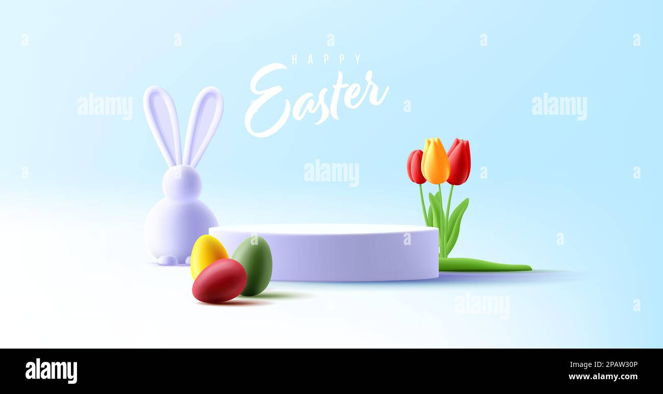 Easter greeting product placement podium with 3d render illustration of ...