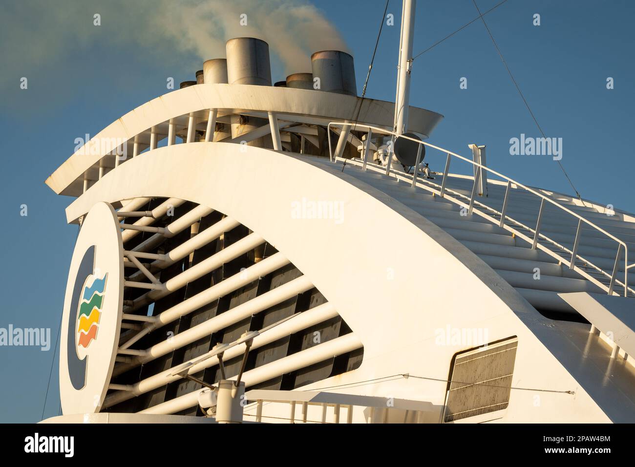 Funnel of a Color Line Ferry heading for Kiel Stock Photo - Alamy